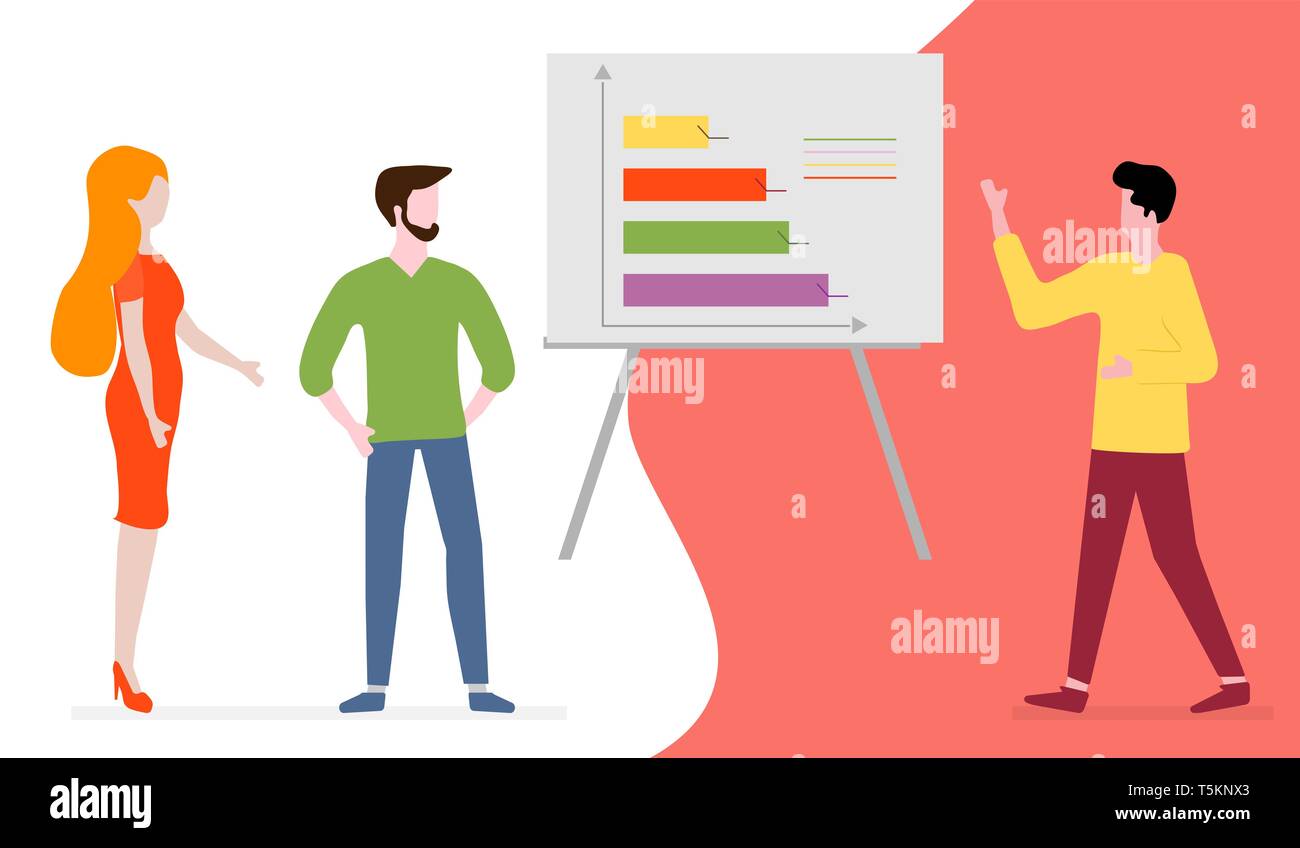 Vector illustration with people having business meeting. People discuss ...