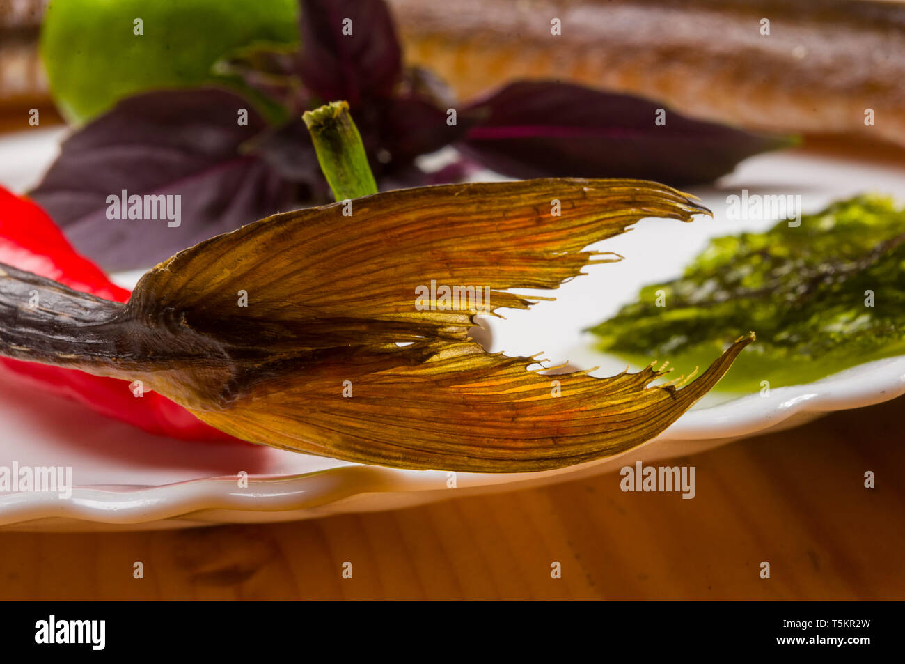 still life - smoked garfish with lime, Basil, green onions, chili, nori ...