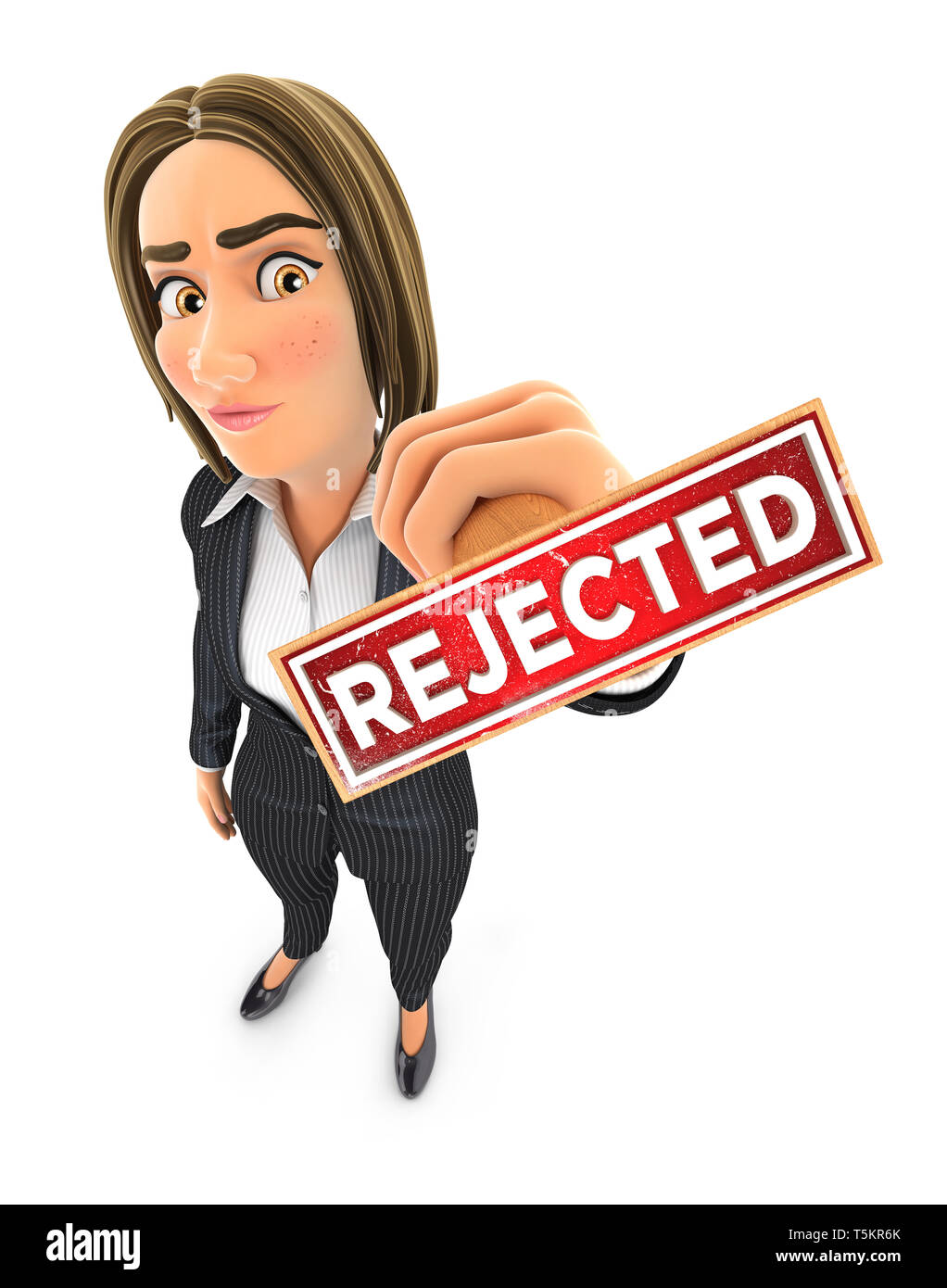 3d business woman rejected stamp, illustration with isolated white ...