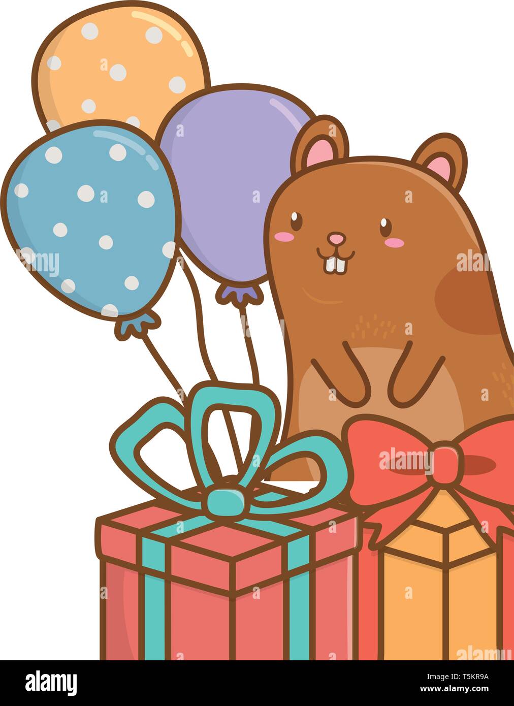 cute pet little animal hamster birthday party concept cartoon vector ...