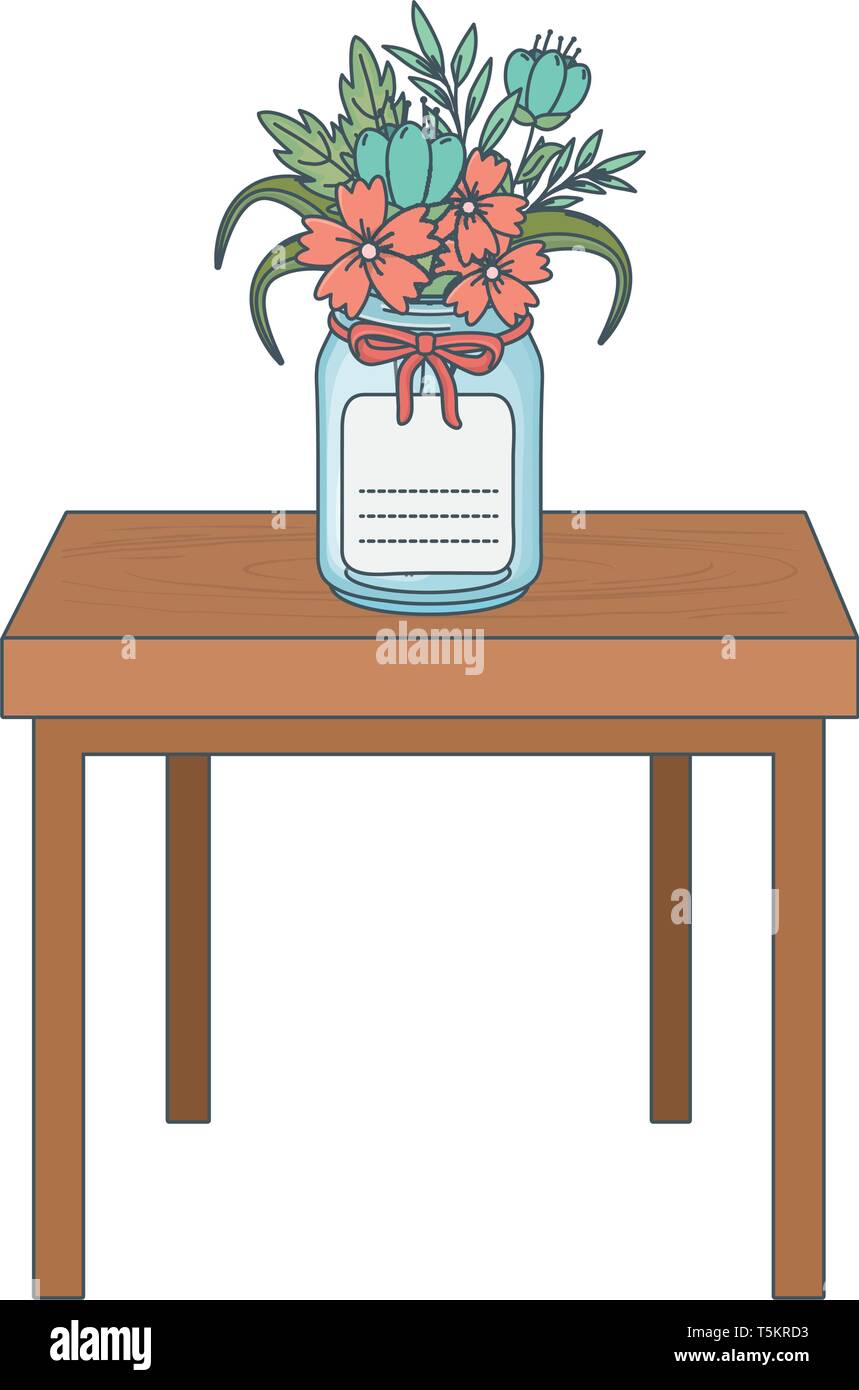 floral nature flowers glass plant pot over wooden table cartoon vector ...