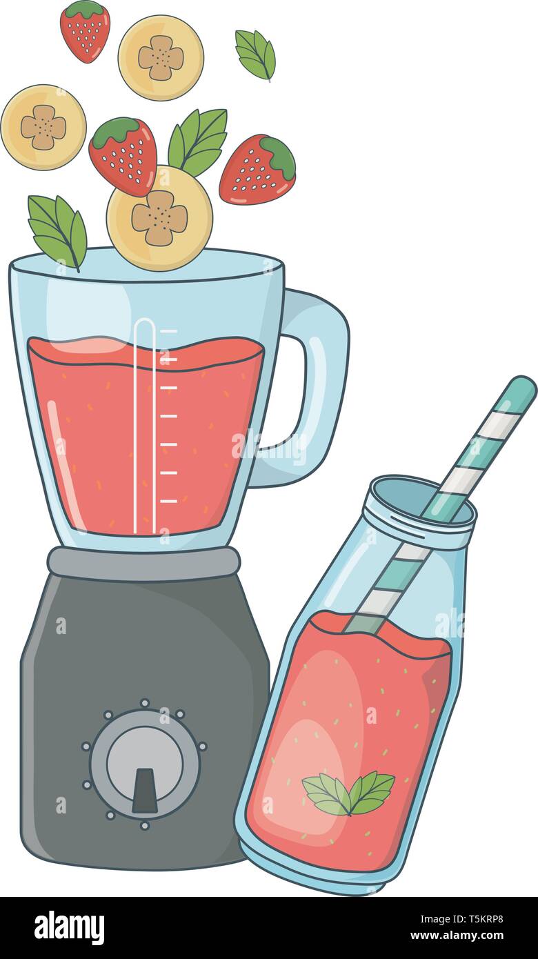delicious healthy fruits mix smoothie inside blender cartoon vector ...
