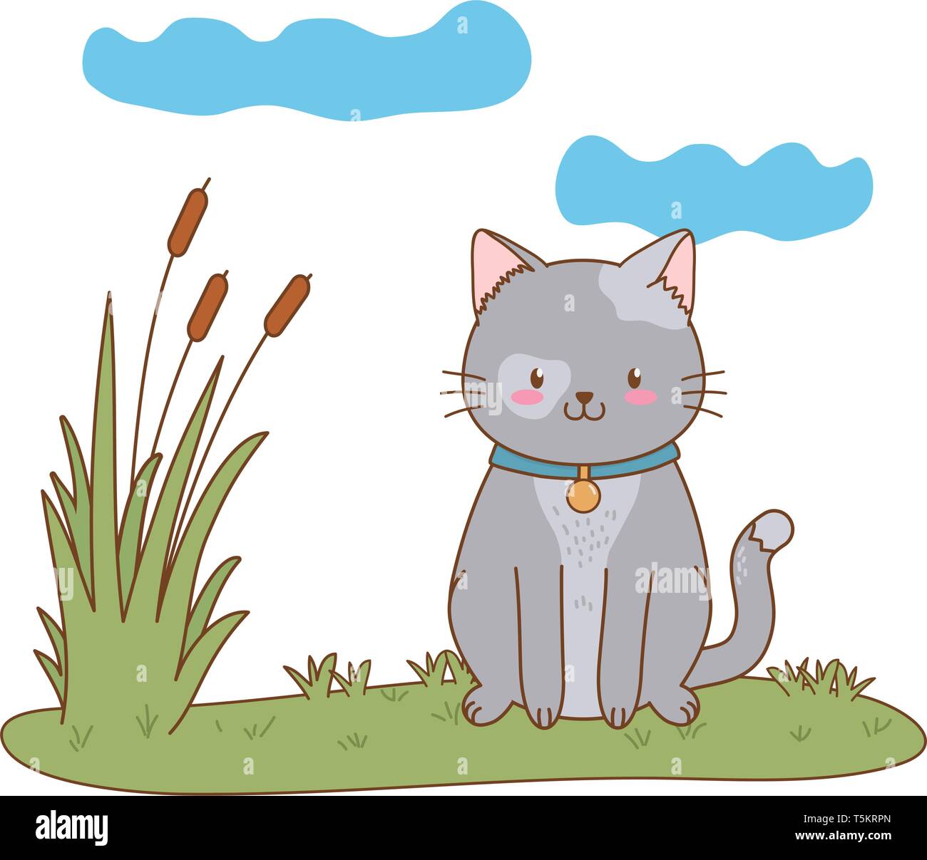 cute pet little animal cat outdoor scene cartoon vector illustration ...