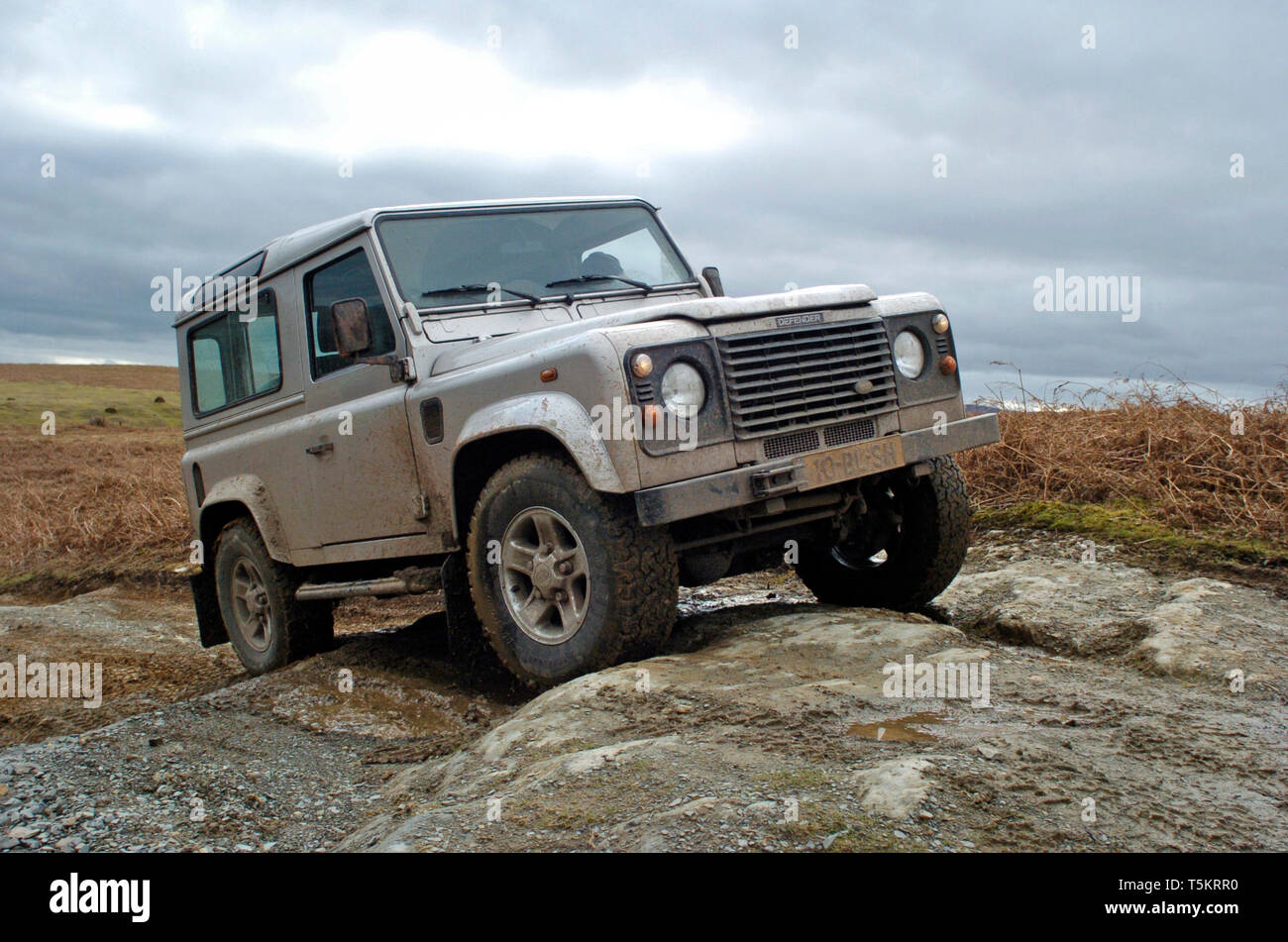 Land Rover Defender 90 on a Dutch number plate green lanes across the ...