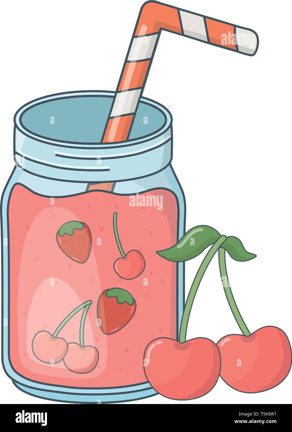 delicious tasty refresh red fruits juice mason jar cartoon vector ...