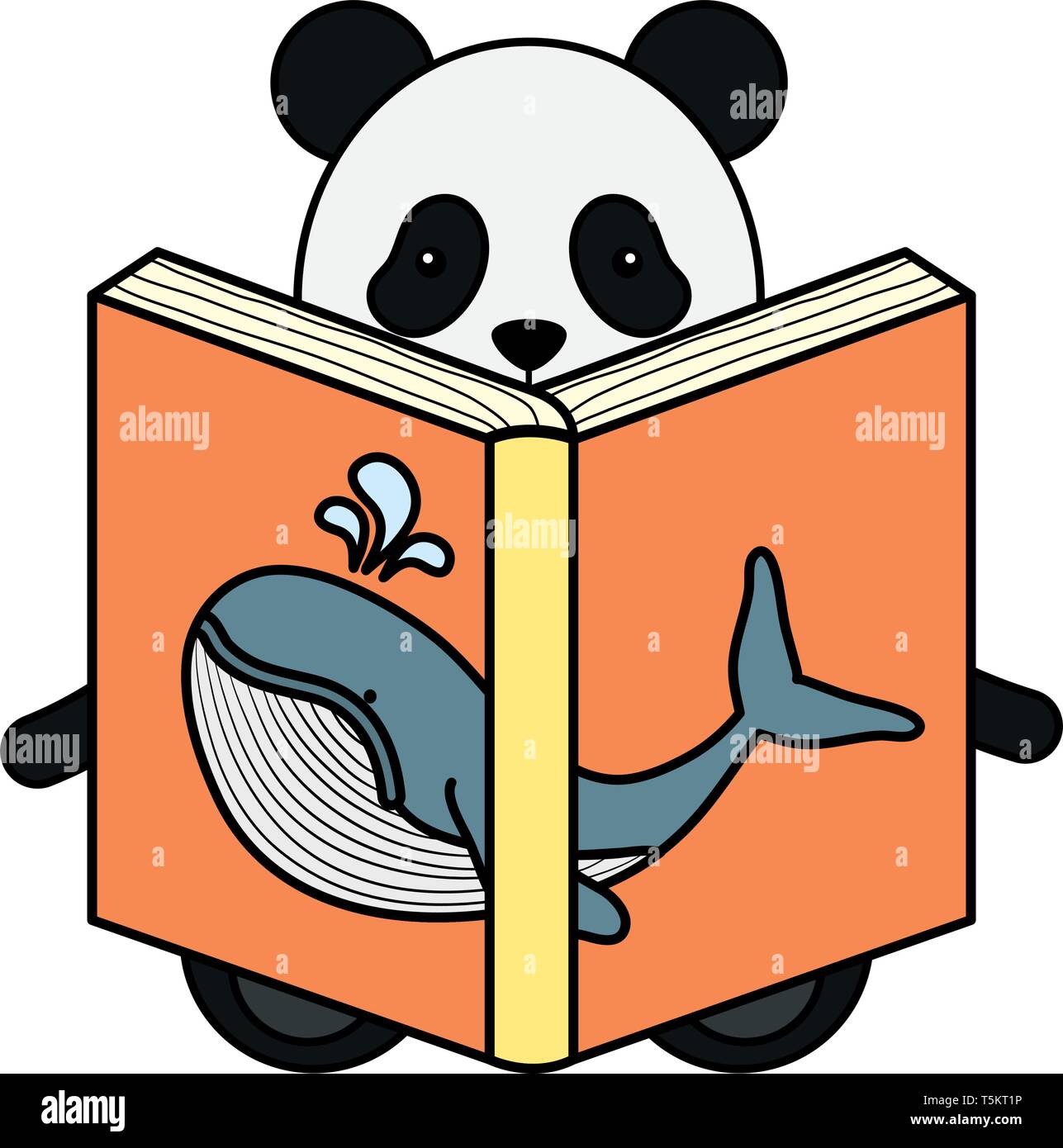 cute bear panda reading book of whale vector illustration design Stock ...
