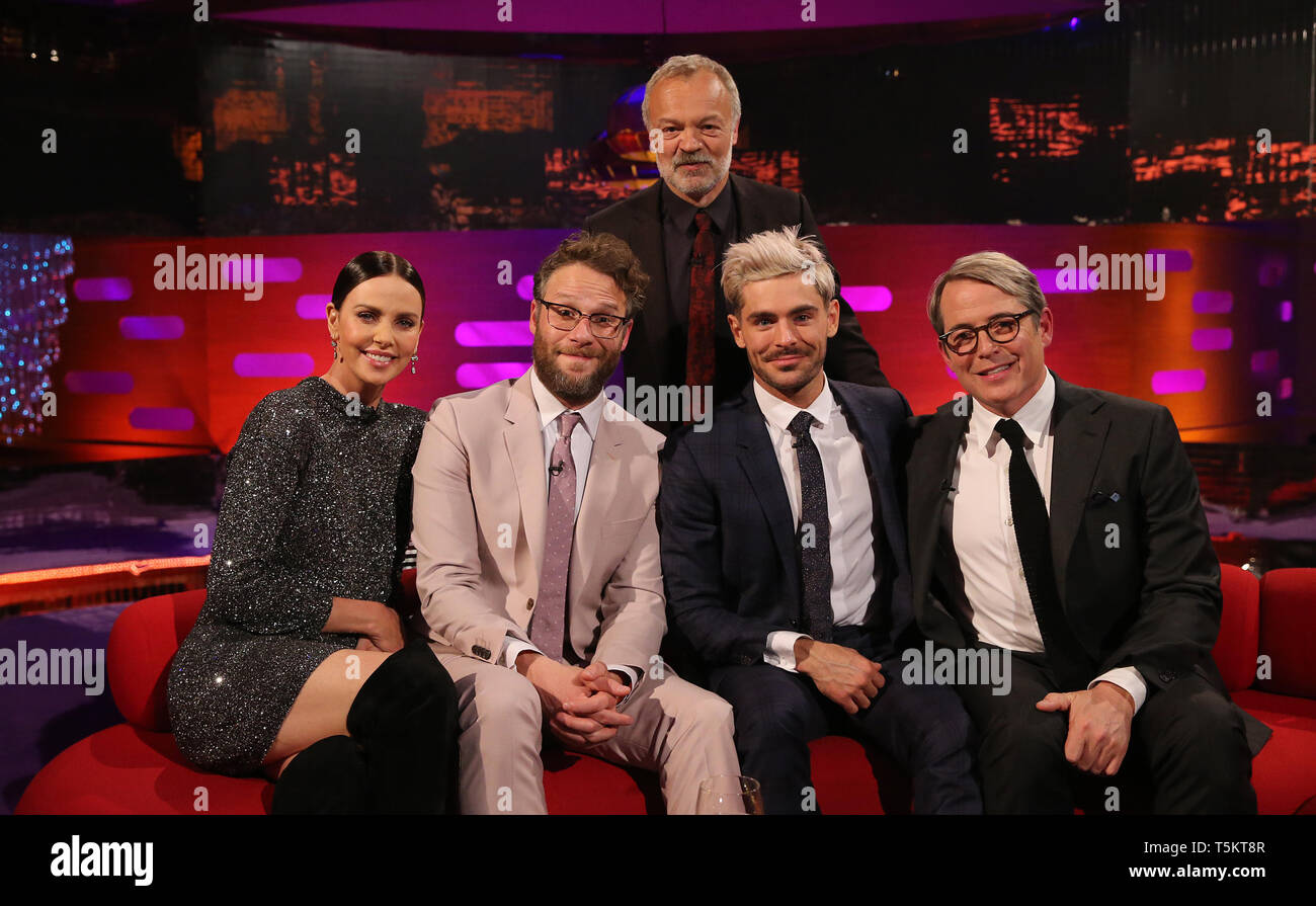 Host Graham Norton with (seated left to right) Charlize Theron, Seth ...