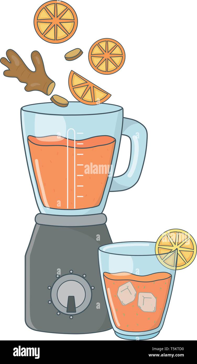 delicious healthy fruits mix smoothie inside blender cartoon vector ...