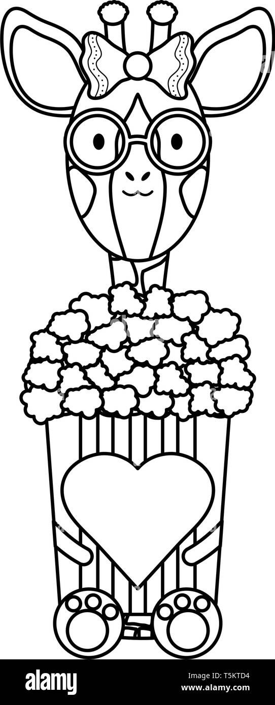 cute female giraffe with popcorn character vector illustration design ...