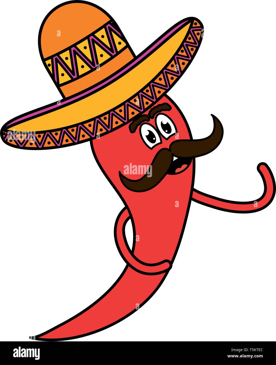 chilli pepper with mexican hat comic character vector illustration ...
