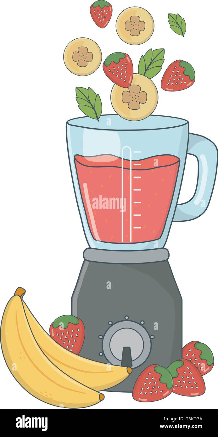 delicious healthy fruits mix smoothie inside blender cartoon vector ...