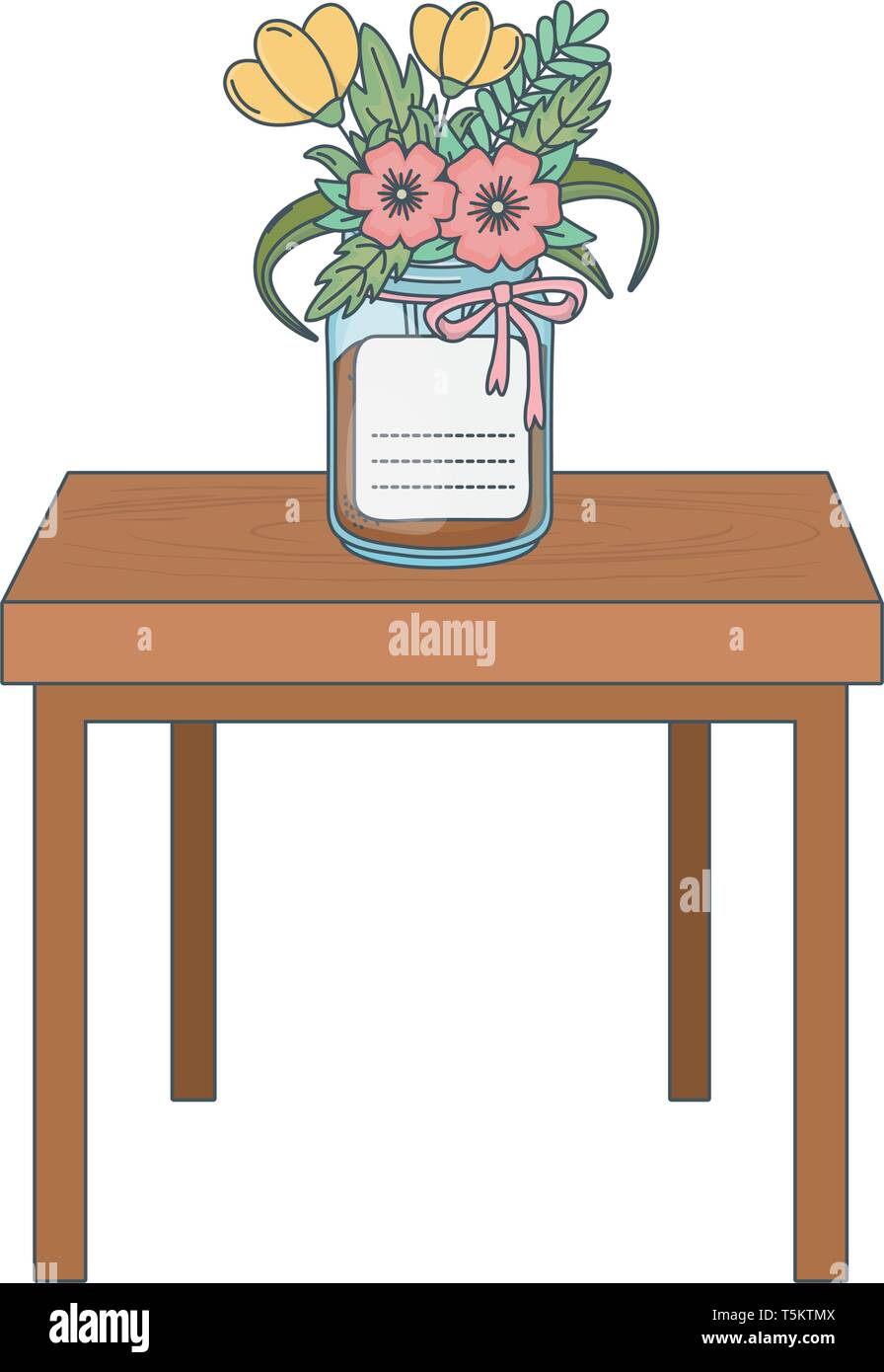 floral nature flowers glass plant pot over wooden table cartoon vector ...