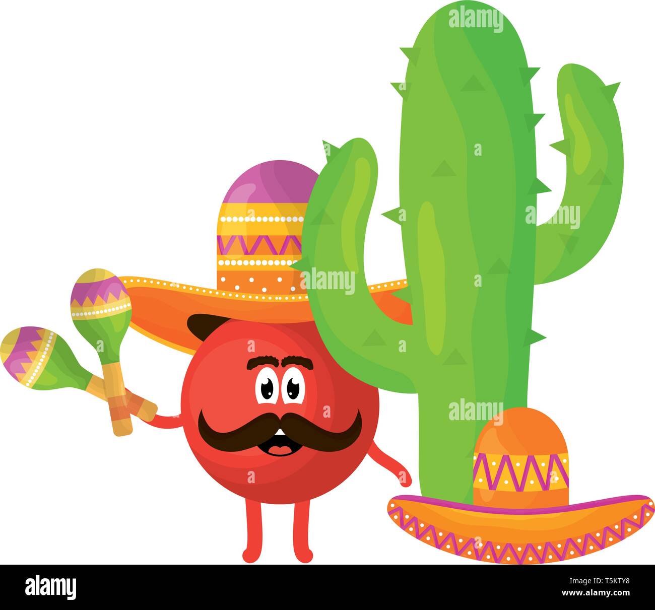 mexican emoji with hat and cactus character vector illustration design ...