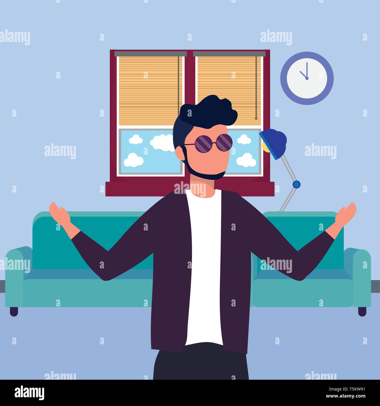 casual happy people man indoor scene at house home with furniture ...