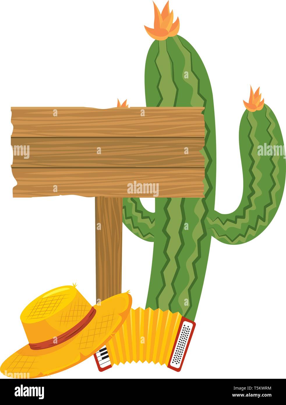 wooden sign frame with farm country style elements cartoon vector ...