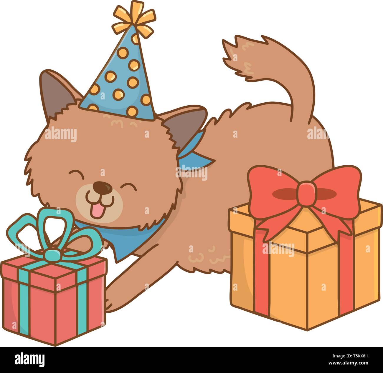 cute pet little animal kitty cat birthday party concept cartoon vector ...