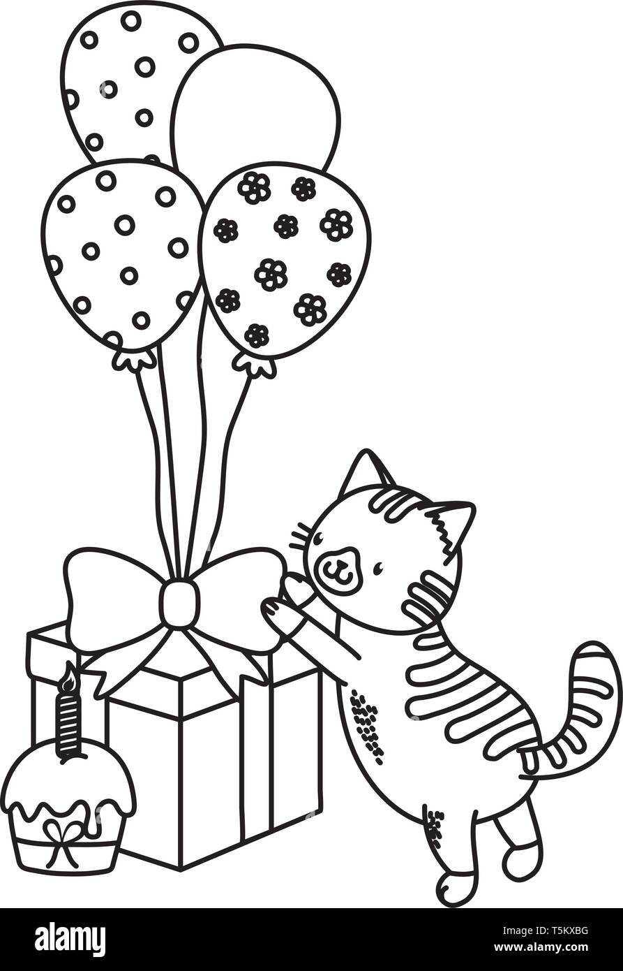 cute pet little animal kitty cat birthday party concept cartoon vector ...