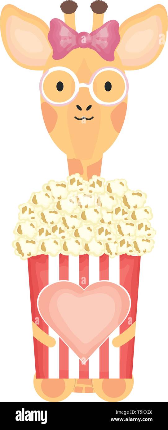 cute female giraffe with popcorn character vector illustration design ...