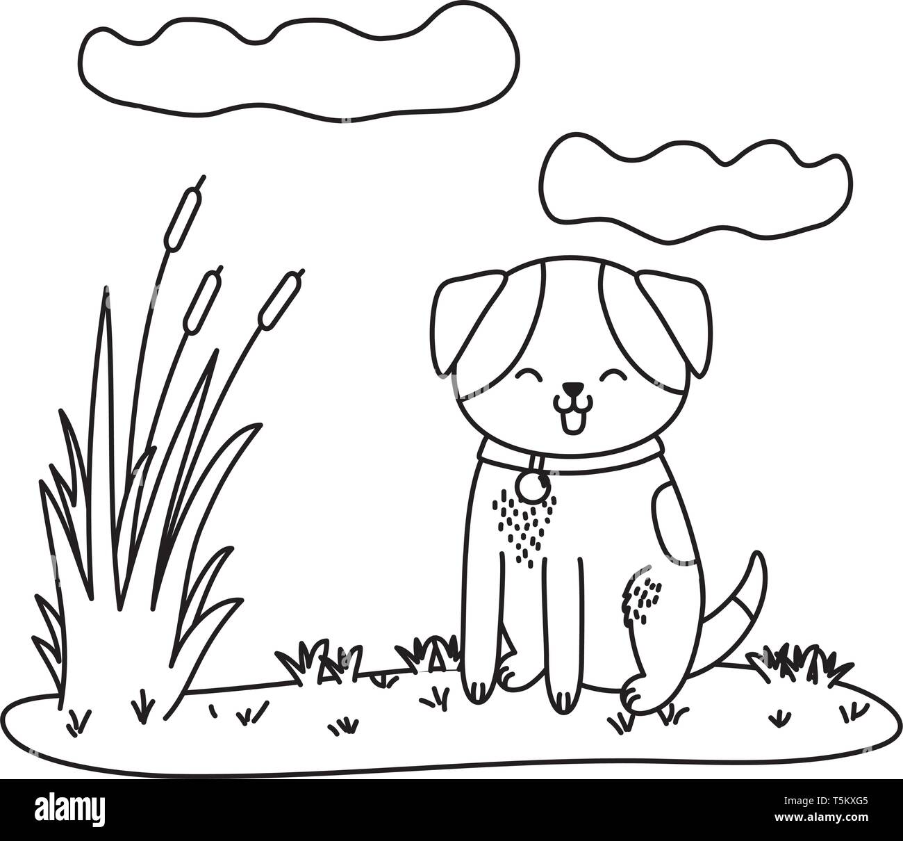 cute pet little animal dog outdoor scene cartoon vector illustration ...