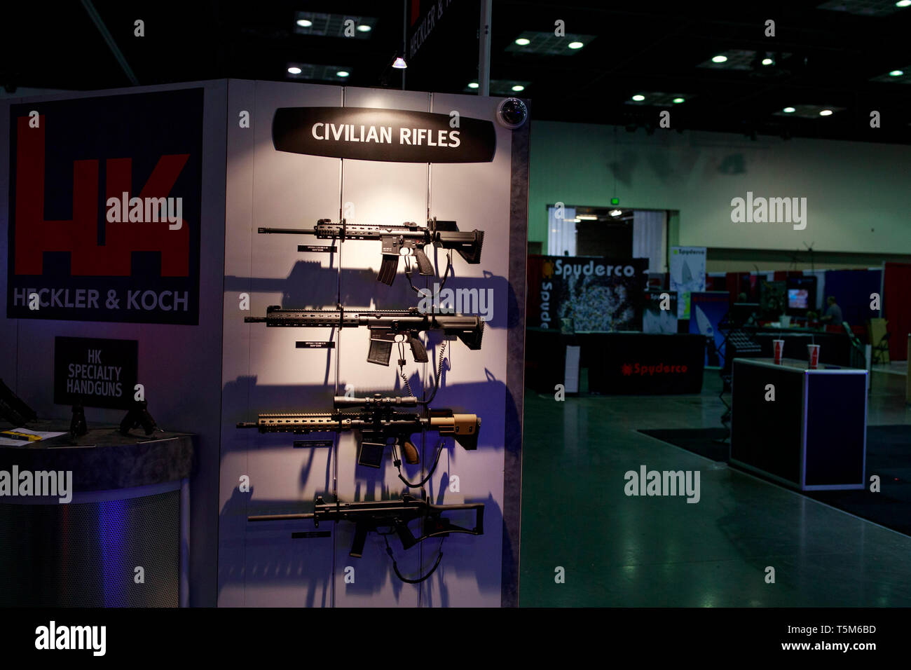 "Civilian Rifles" are on display at the Heckler & Koch gun booth ...