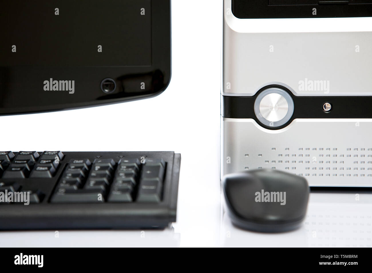 high tech computer set with lcd monitor, keyboard, mouse and desktop ...