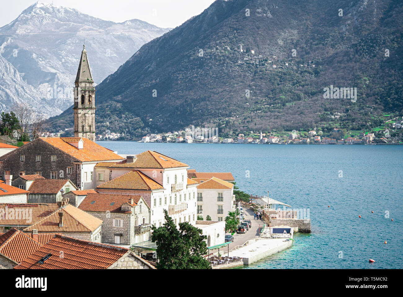 Scenic panorama view of the historic town of Perast, Kotor. Montenegro ...