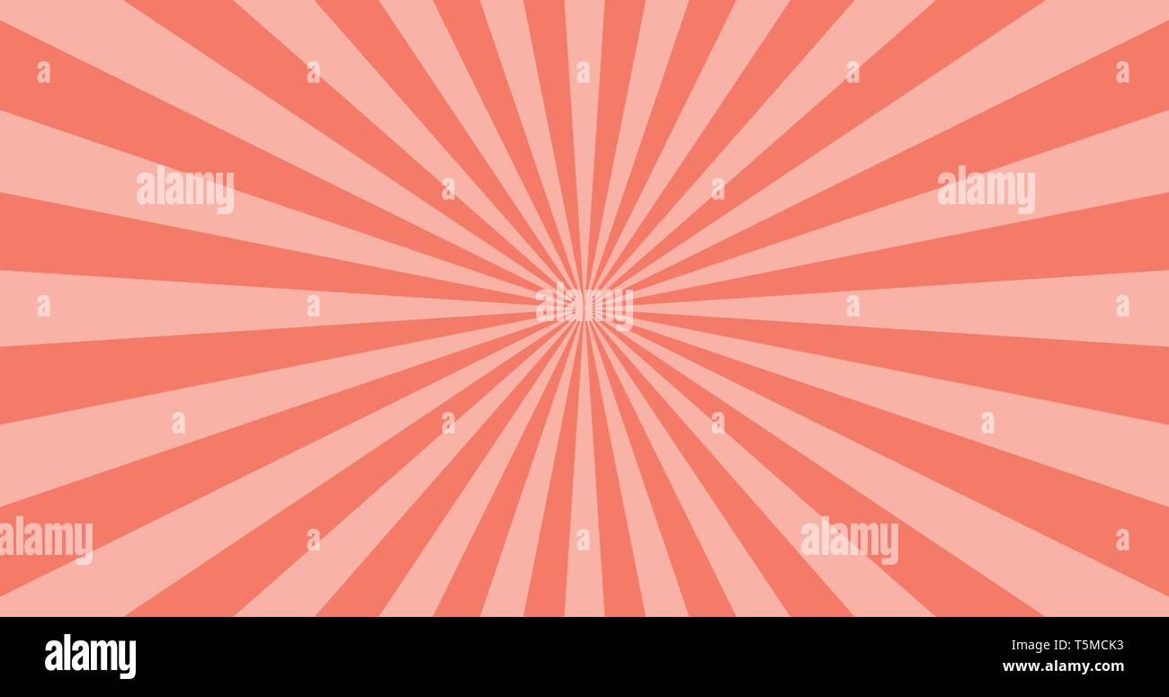 Abstract Living Coral Sun rays vector background. Summer sunny design ...