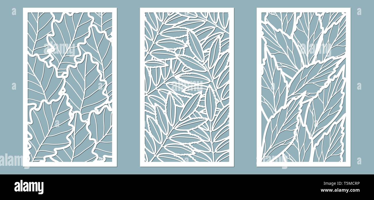 Set. Leaves, Oak, Rowan, ash. Templates in the form of rectangle ...