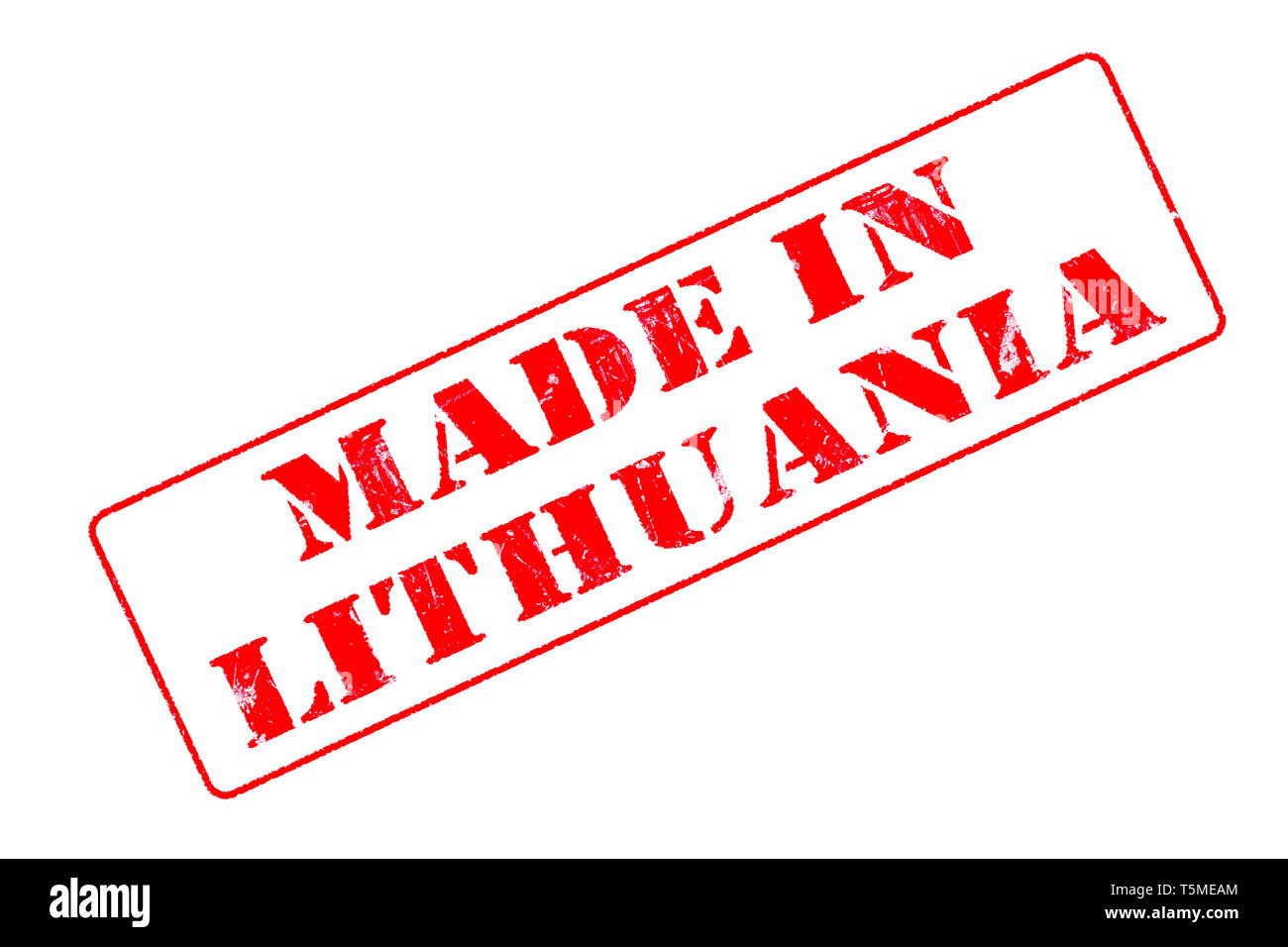 Rubber stamp with red ink on white background concept reading Made In ...