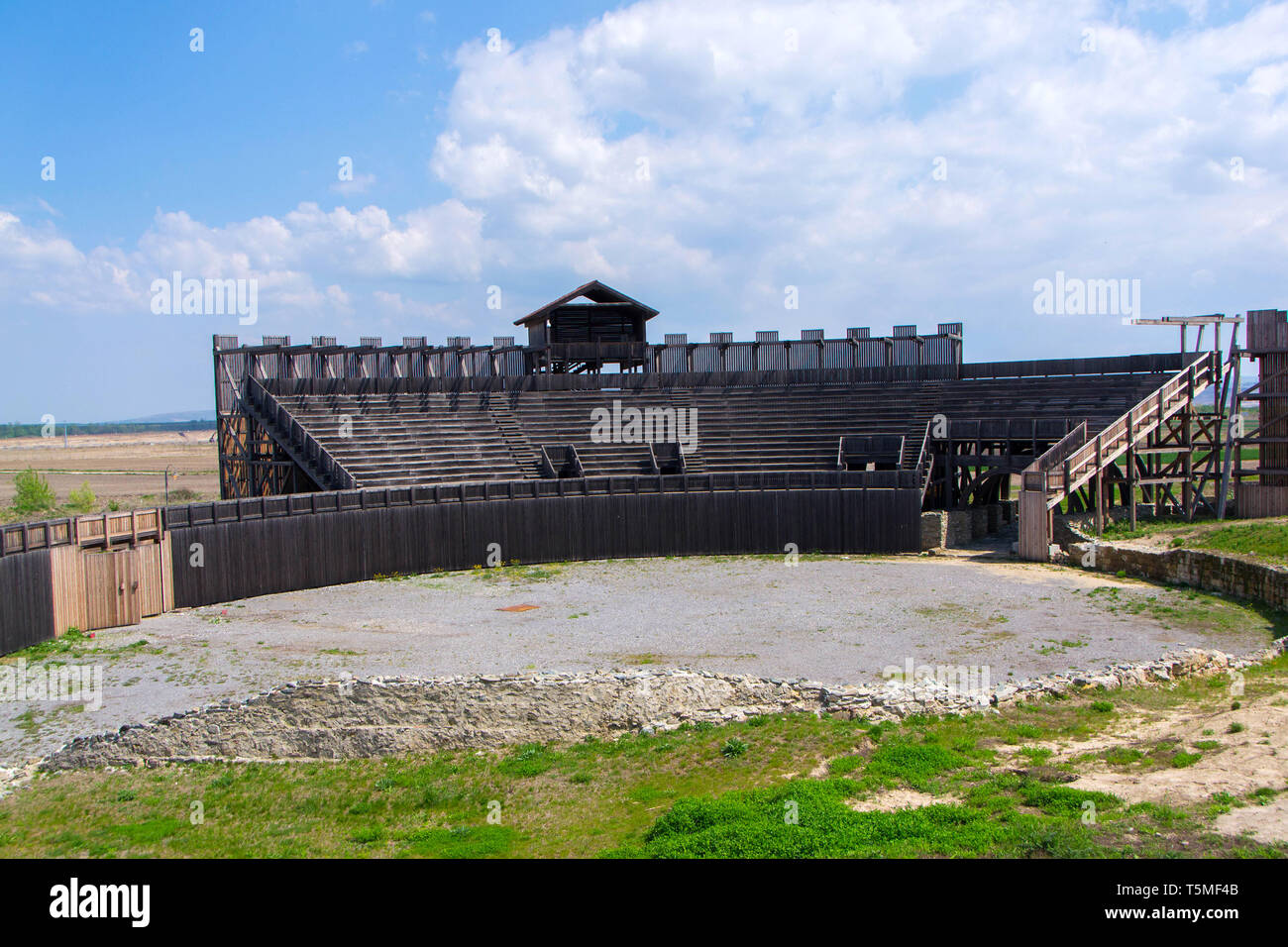 Reconstructed Roman amphitheater and the city gate of the Roman city of ...