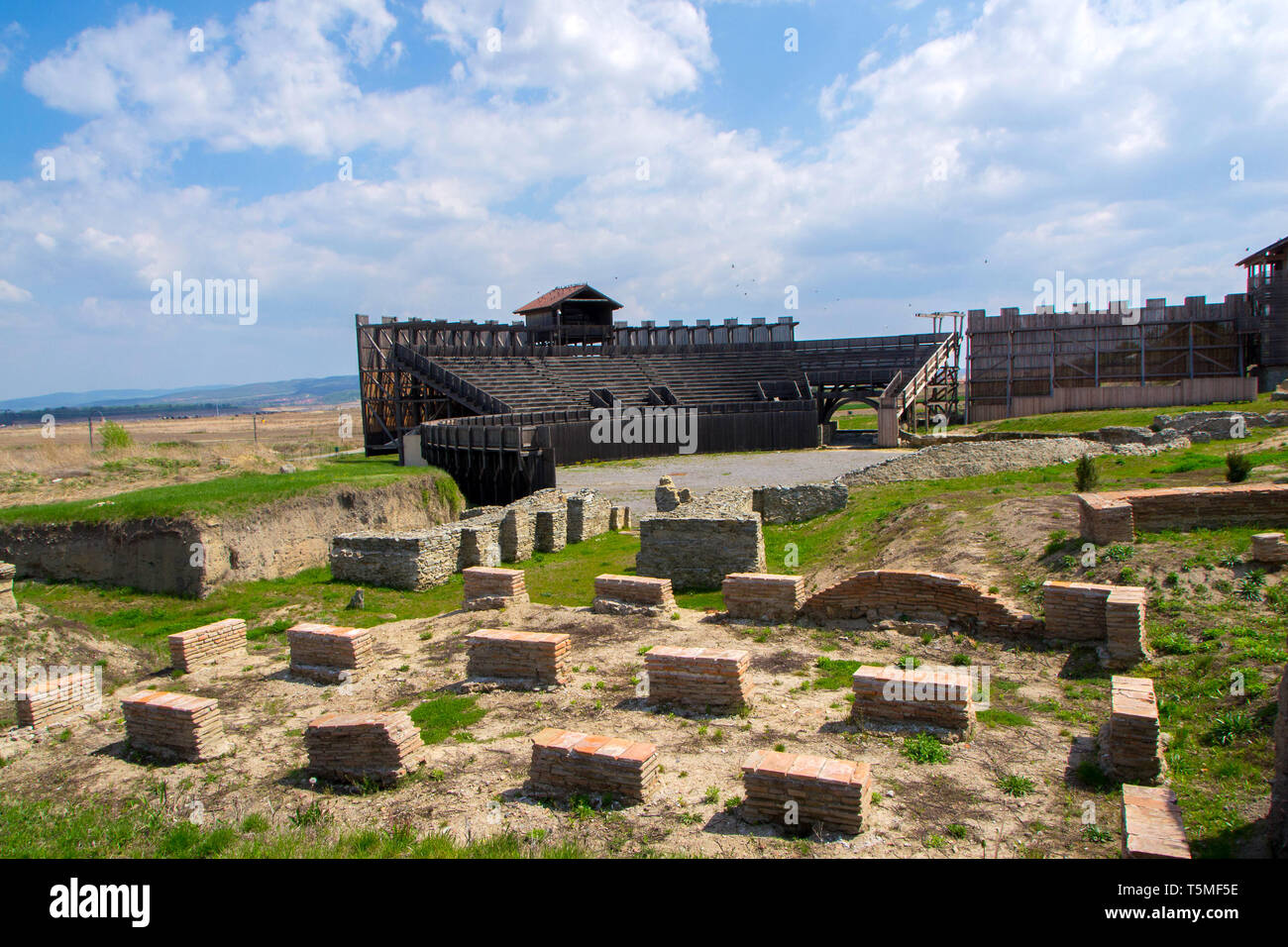 Reconstructed Roman amphitheater and the city gate of the Roman city of ...