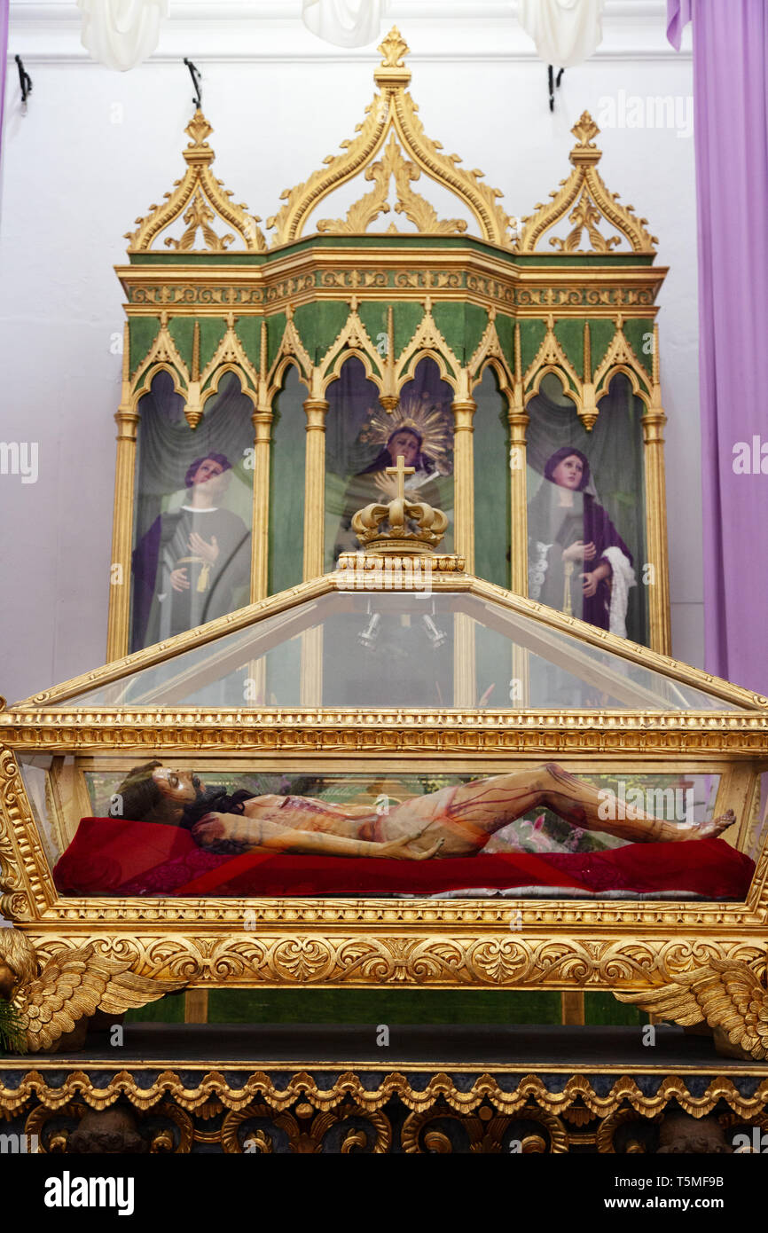 Wooden carving of the body of Jesus Christ in the interior of Antigua ...