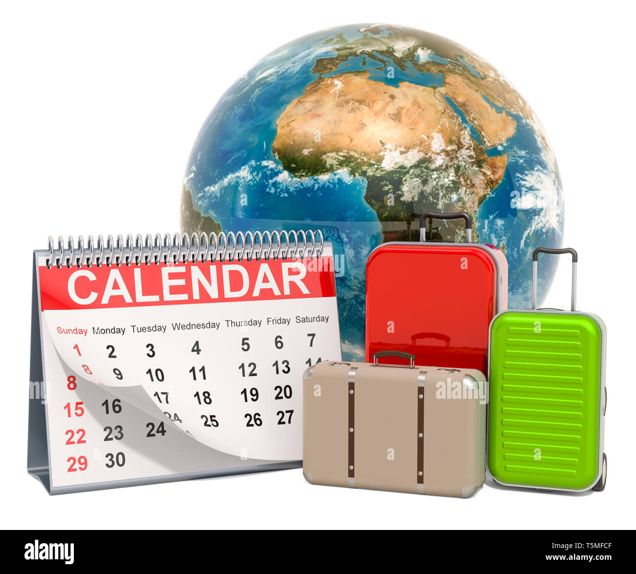 World Travel Calendar concept, 3D rendering isolated on white ...