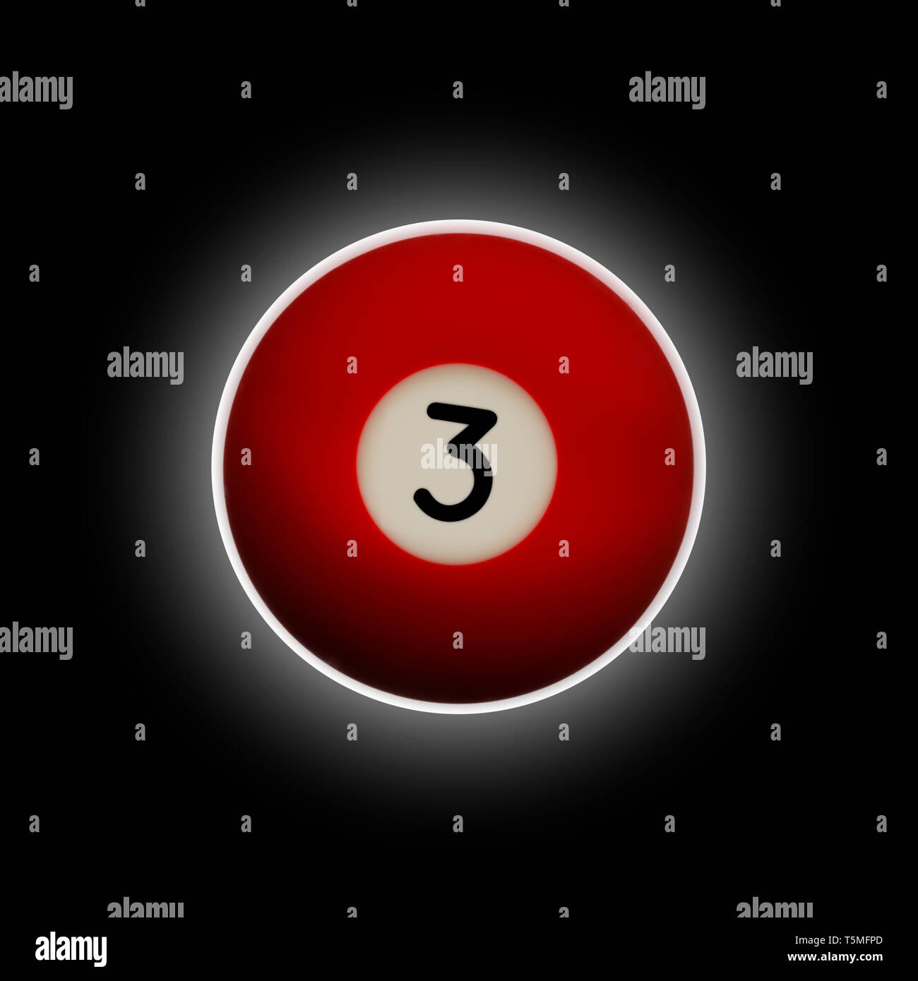 Red number 3 pool ball on a black background with halo effect behind it ...