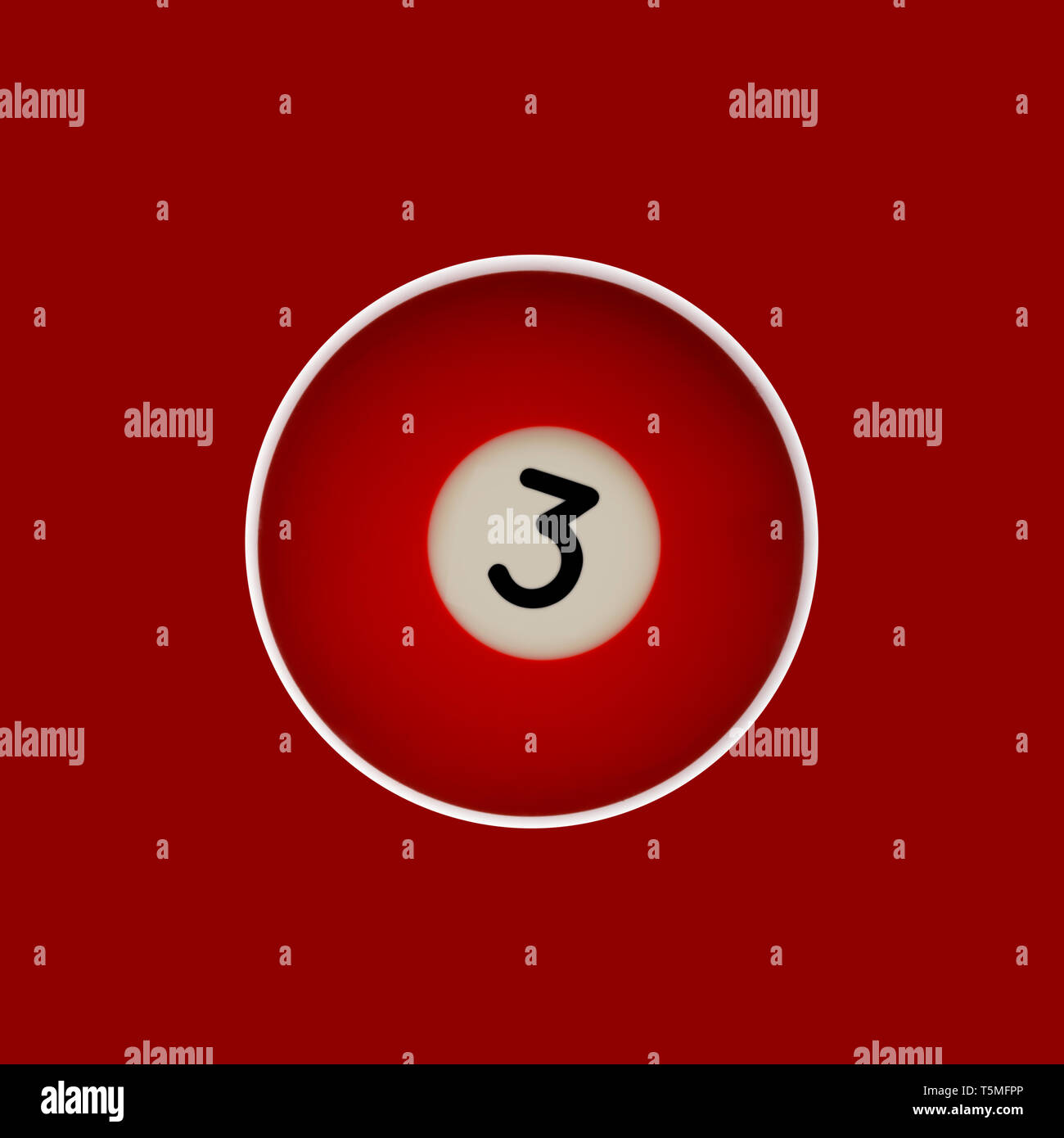 Red number 3 pool ball on a red background and a strong rim light Stock ...