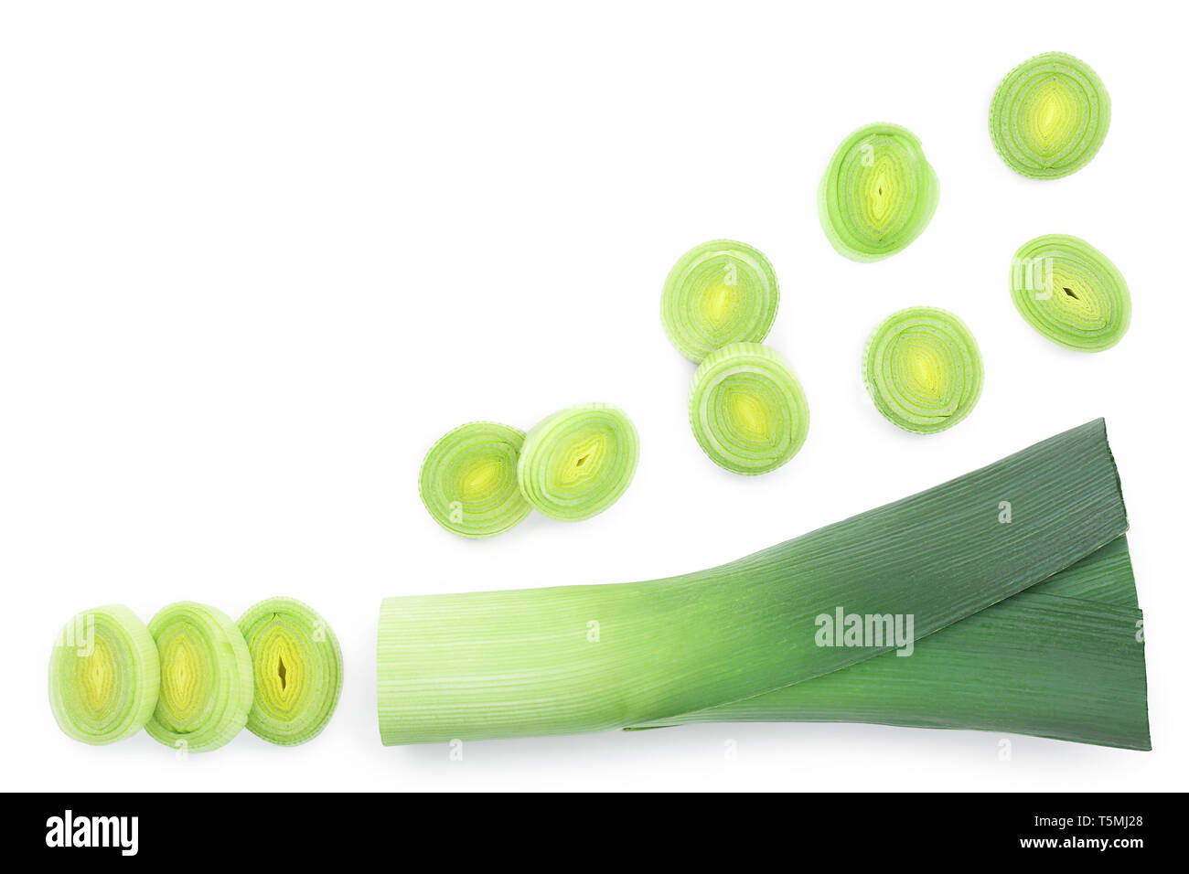 Leek vegetable closeup isolated on white background with copy space for ...