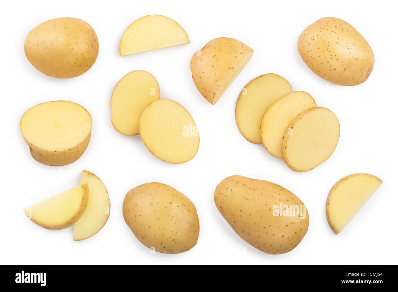 Young potato isolated on white background. Harvest new. Top view. Flat ...