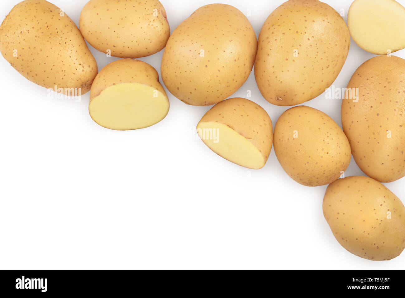 Young potato isolated on white background. Harvest new. Top view. Flat ...