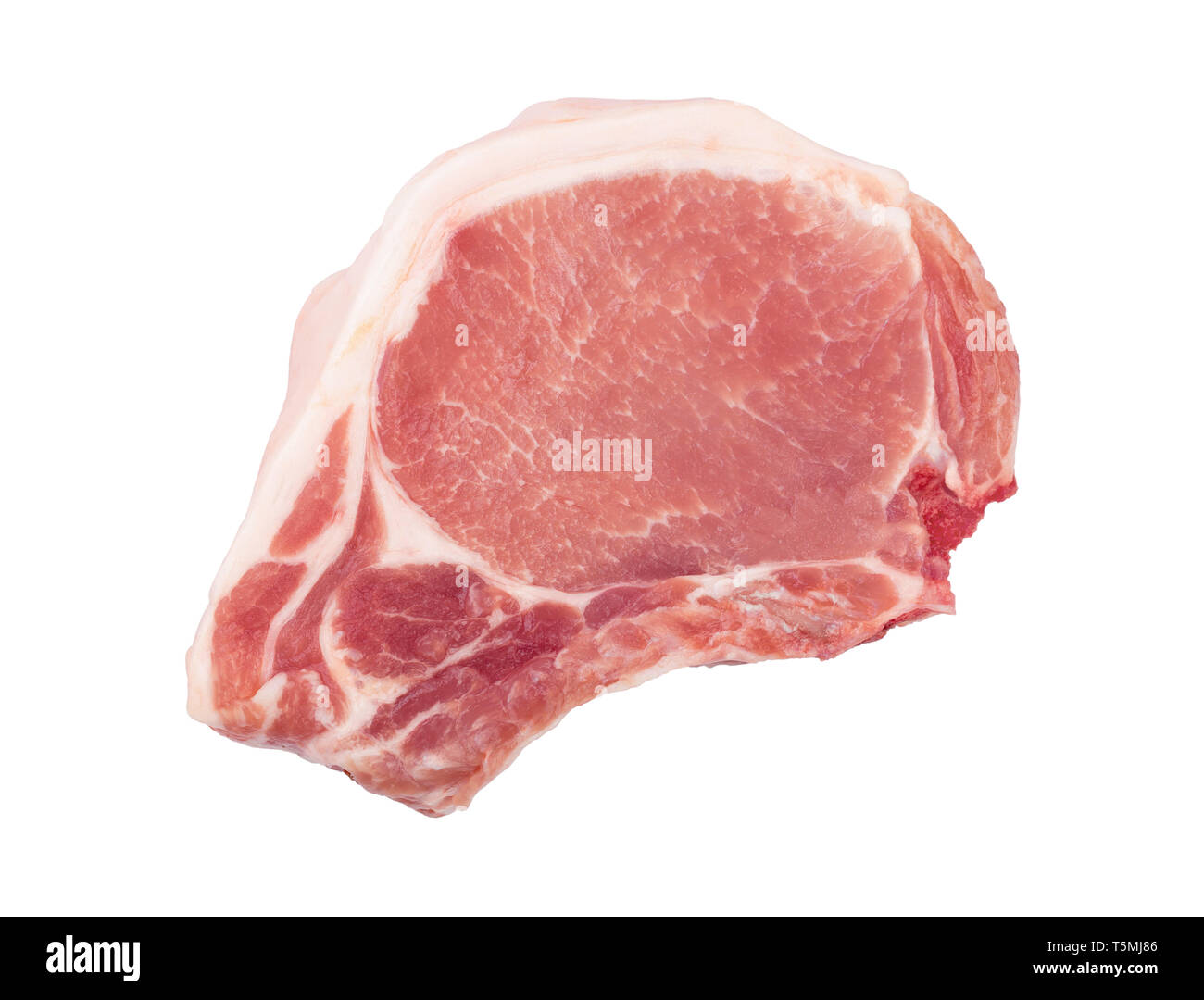 sliced raw pork meat isolated on white background. Top view. Flat lay ...