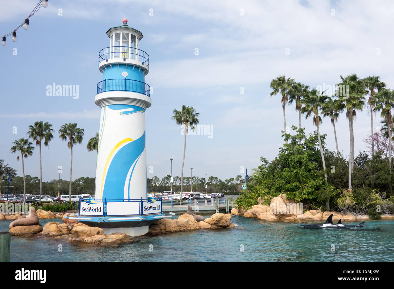 A lighthouse that welcome tourists as they visit Seaworld at Orlando ...