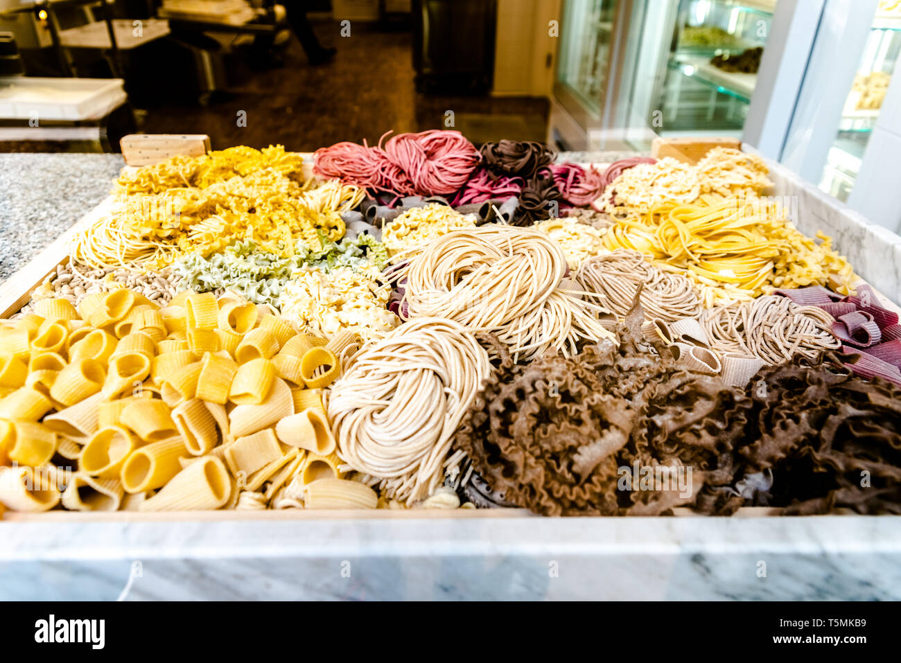 Different types of colorful original Italian pasta Stock Photo - Alamy
