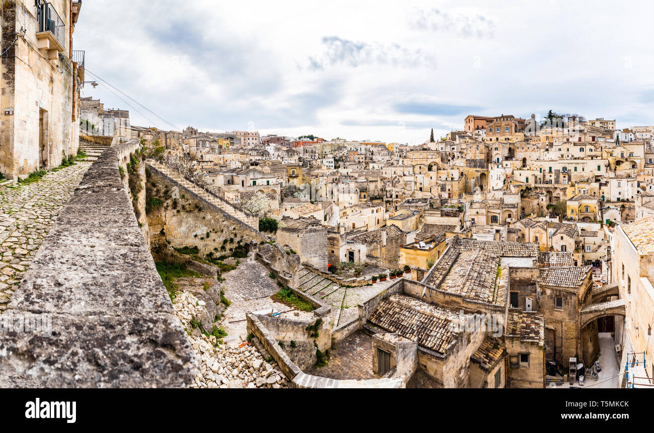 Panoramas of the ancient medieval city of Matera, in Italy Stock Photo ...