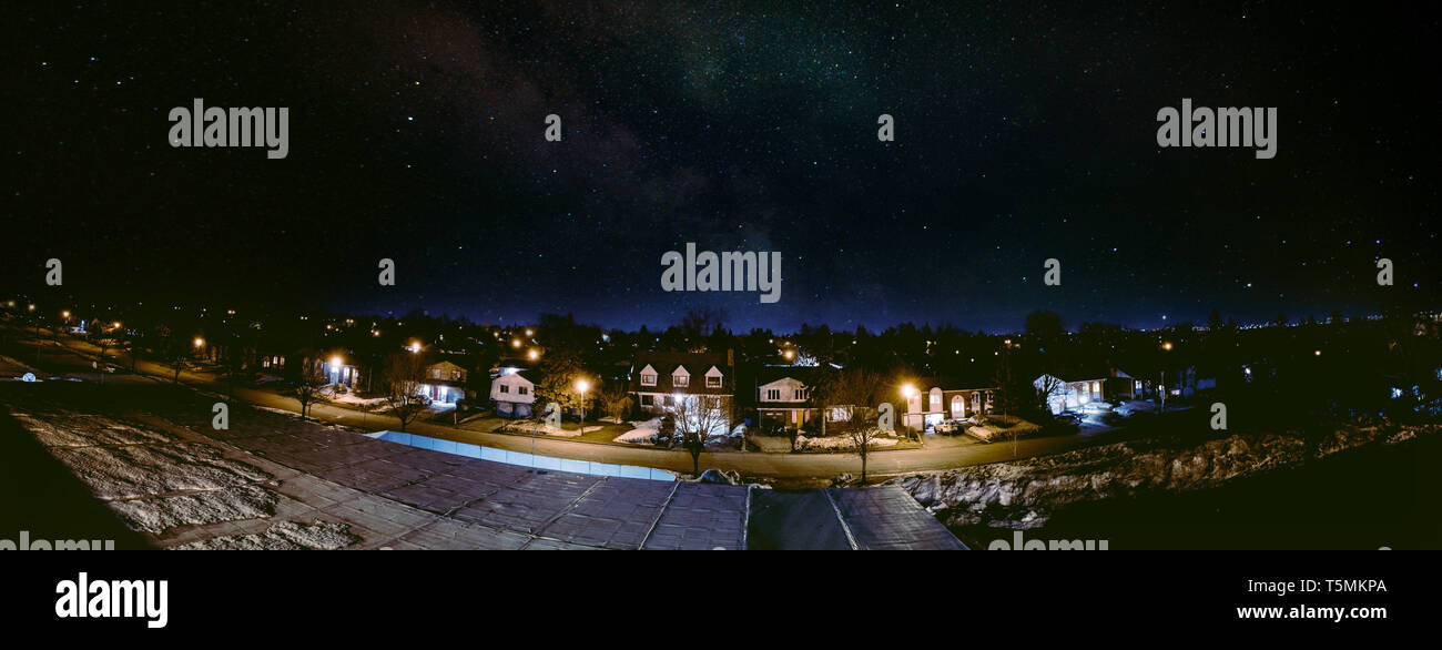 Panorama of City on a Dark Starry Night Stock Photo - Alamy