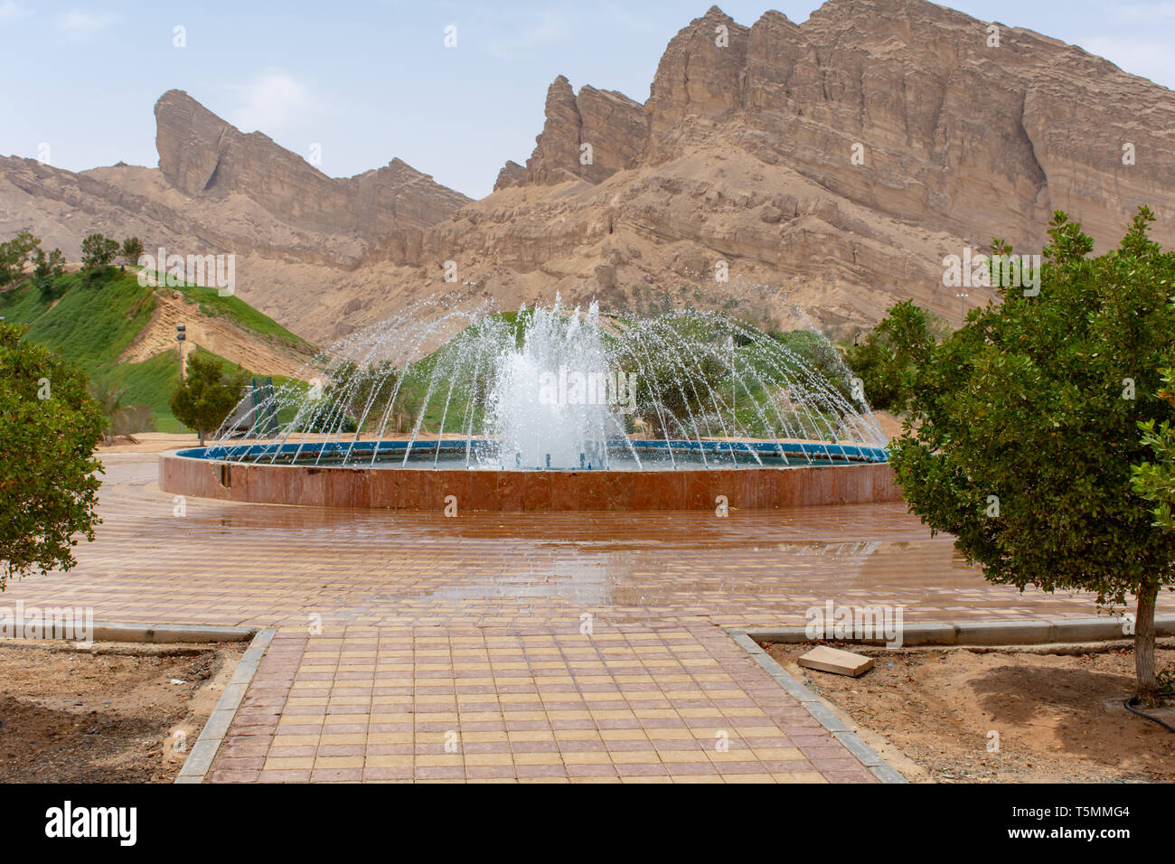Green Mubazzarah Park Fountain on the top of the hill viewpoint in Al ...