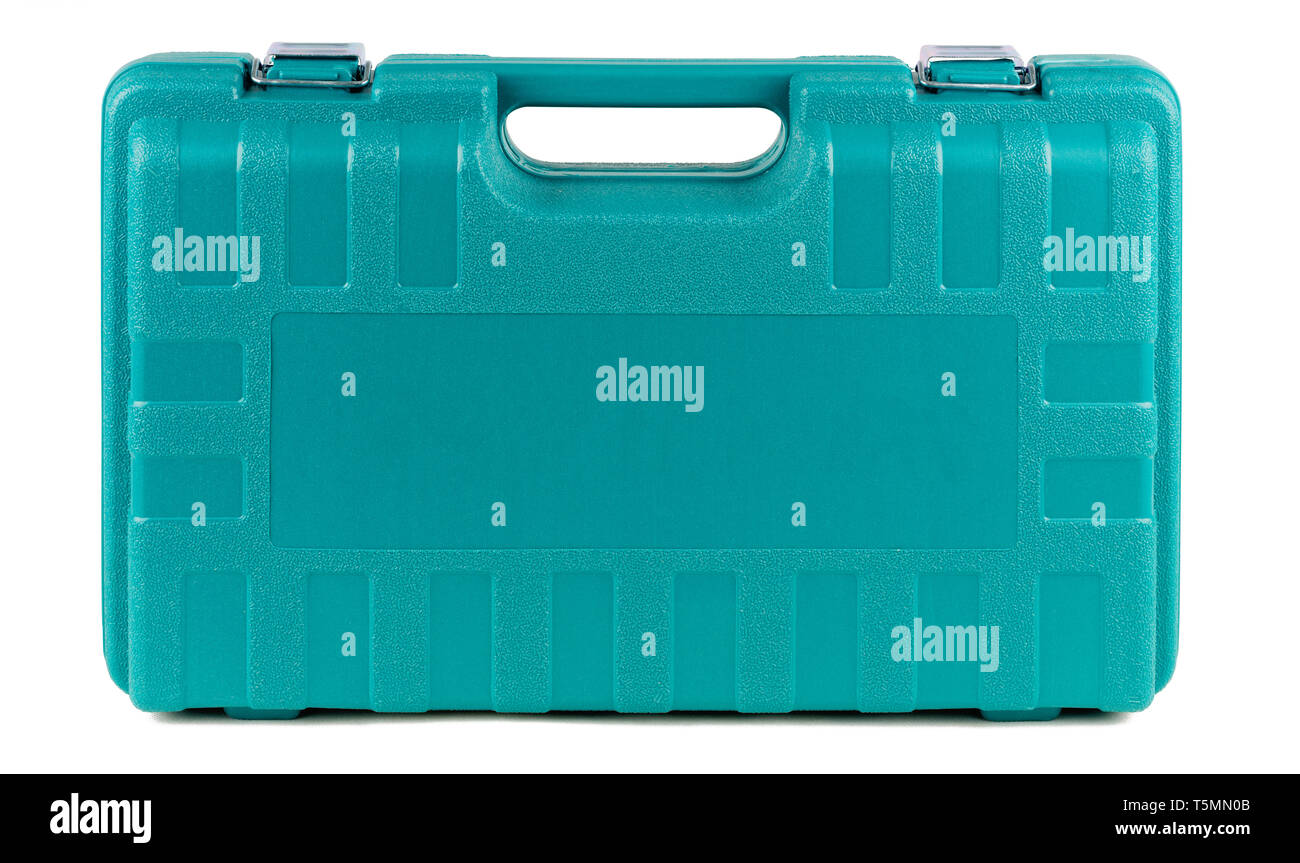 Tool box made of hard plastic with metallic clasps of turquoise color ...