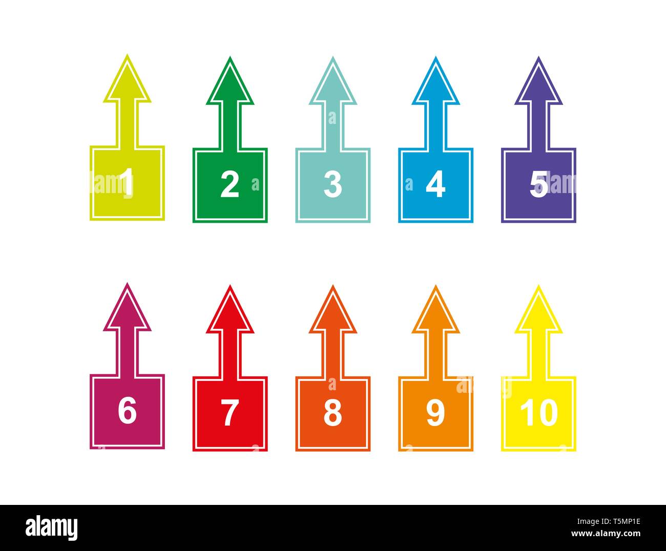 set of colored numbered squares with numbers from 1 to 10 with up ...