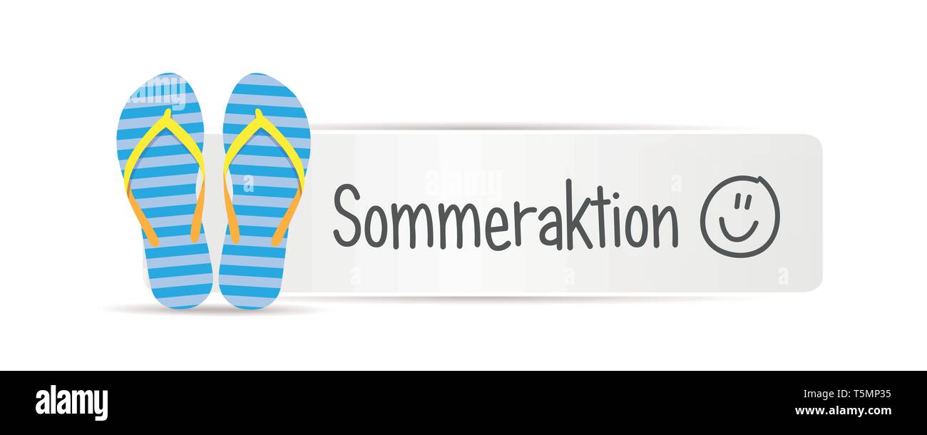 summer action german typography message with blue striped flip flops ...