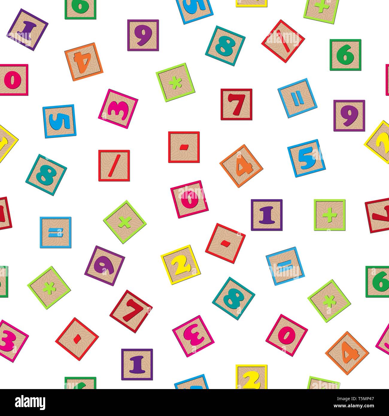 Seamless color pattern with a set of numbers and arithmetic signs for ...