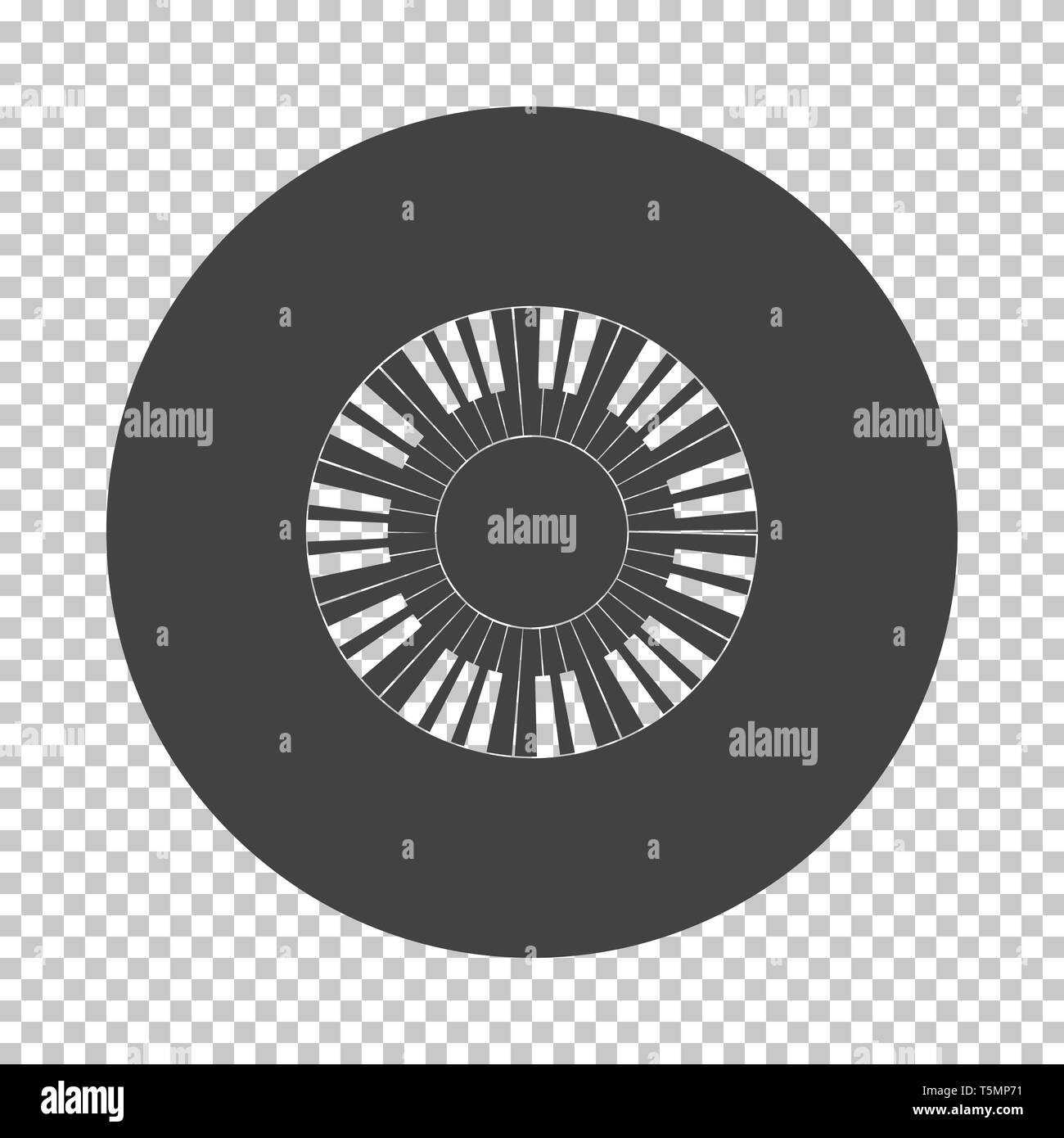 Piano circle keyboard icon. Subtract stencil design on tranparency grid ...