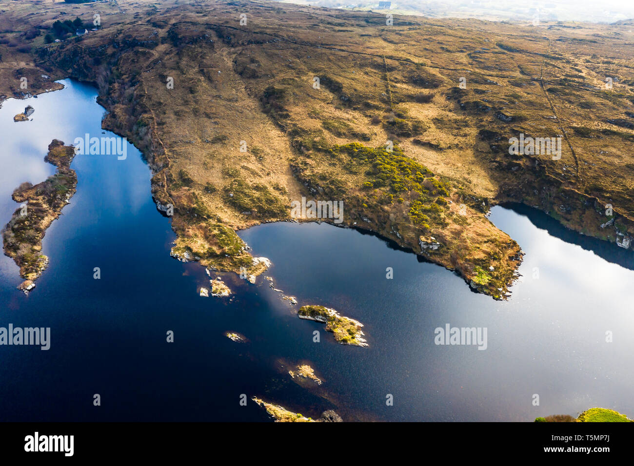 Aerial view of Lough Doon between Portnoo and Ardara which is famous ...